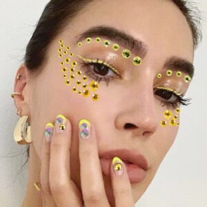 Bilizar 6 Sheets Bindi Dots Face Jewels Face Jewelry For Women Face Gems Stick On Eye Forehead Crystals Sticker Tears Rainbow Pearl Rhinestones For Makeup Party Festival Accessory Nail Art Decoration