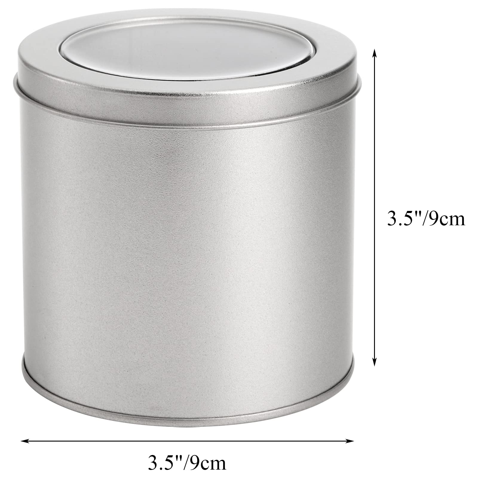 Tosnail 6 Pack Round Metal Tins Canister with Window Top Lid, 17 Oz Tin Can Box, Large Kitchen Tin Container for Loose Tea, Coffee, Candy, Spices - Silver