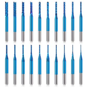 20pcs 0.6-3.175mm cnc router bit set, 1/8” shank nano blue coat carbide engraving end milling cutter rotary burrs tool