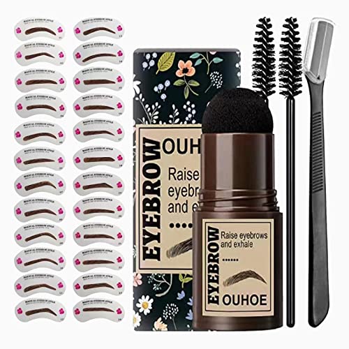 GIDEHOME Eyebrow Stamp Stencil Kit, One Step Eye Brown Eyebrow Powder Kit, Long Lasting Waterproof Eyebrow Makeup, Eyebrow Stencils Eyebrows Shape Reusable with 8 Reusable Eyebrow Stencils Dark Brown