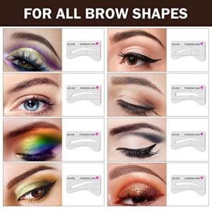 GIDEHOME Eyebrow Stamp Stencil Kit, One Step Eye Brown Eyebrow Powder Kit, Long Lasting Waterproof Eyebrow Makeup, Eyebrow Stencils Eyebrows Shape Reusable with 8 Reusable Eyebrow Stencils Dark Brown