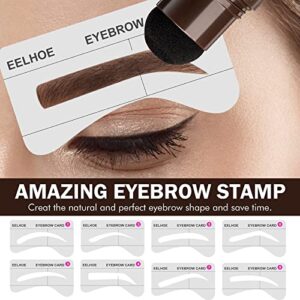 GIDEHOME Eyebrow Stamp Stencil Kit, One Step Eye Brown Eyebrow Powder Kit, Long Lasting Waterproof Eyebrow Makeup, Eyebrow Stencils Eyebrows Shape Reusable with 8 Reusable Eyebrow Stencils Dark Brown