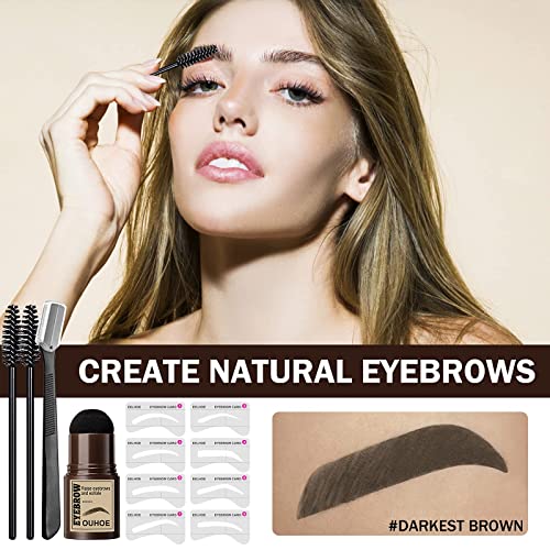 GIDEHOME Eyebrow Stamp Stencil Kit, One Step Eye Brown Eyebrow Powder Kit, Long Lasting Waterproof Eyebrow Makeup, Eyebrow Stencils Eyebrows Shape Reusable with 8 Reusable Eyebrow Stencils Dark Brown