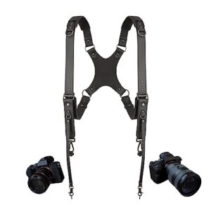 4j ledr camera strap accessories for two-cameras,dual camera harness,dual shoulder leather harness,camera shoulder strap,leather camera strap,multi camera gear for dslr/slr strap,quick release,black