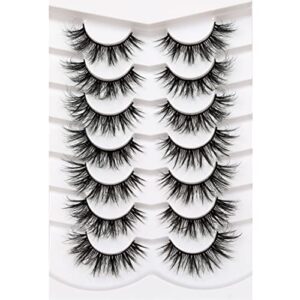 pooplunch false eyelashes wispy mink lashes cat eye look 8d volume fluffy natural fake eyelash faux mink lashes 7 pairs pack