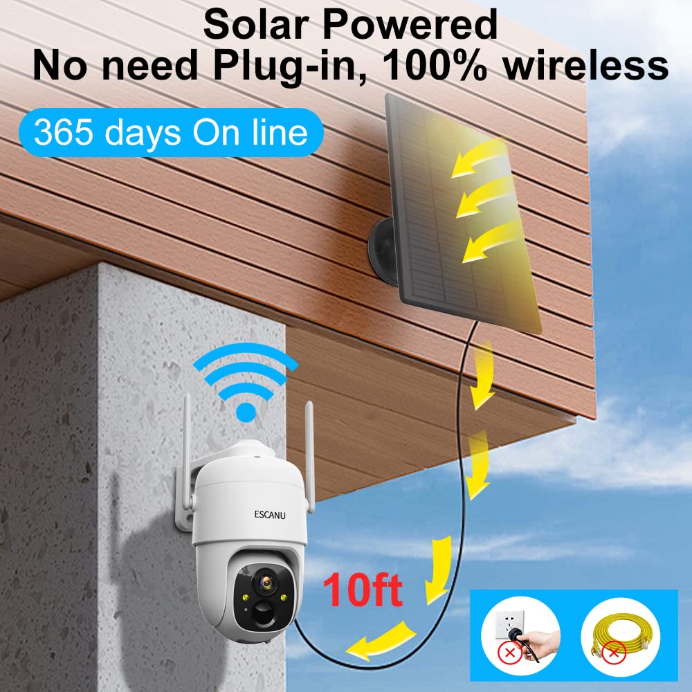 Wireless Solar Outdoor Security PTZ AI Motion Detection Audio WiFi Camera,Home Security,Spotlight Colorful Night Vision,360 View,IP65 Waterproof,PIR Alarm,Rechargeable Battery,2-Way Speak,SD /Cloud