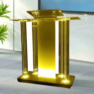 WEOBNAQ Transparent Acrylic Podium with Wheels, pulpits for Churches, Rolling Podium Floor Podium with Light,for Conference Room Church Company Transparent 100x40x116cm