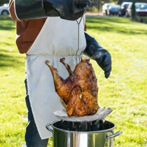 Onlyfire Chef Turkey Fryer Accessory Kit, Stainless Steel Chicken Holder with Handle Lifter Hook, Seasoning Injector, Drip Pan and Thermometer for Deep Fry Pot