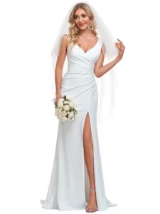 ever-pretty women's sexy deep v-neck bodycon a-line floor-length wedding gowns white us8