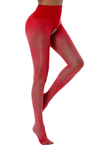 ACSUSS Women Oil Glossy Tights Thin Transparent Silk Stockings Seamless High Waist Pantyhose Red One Size