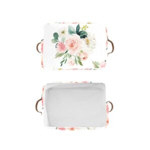 Pink Rose Flower Personalized Custom Name Storage Bins with Handles Shelves Closet Storage Box 2 Pack