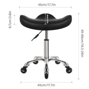 WKWKER Heavy Duty Rolling Stool with Wheels Hydraulic Swivel Adjustable Rolling Stool Ergonomic Thick Irregular Leather Seat Stool Chair for Kitchen Drafting Lab Office Salon Message Stool – Black