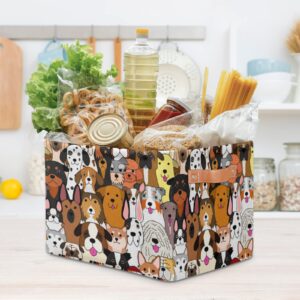 Pardick Cute Dog Puppy Storage Basket Storage Cube Bins Dog Breed Canvas Collapsible Toy Basket Organizer Waterproof Laundry Box with Handle for Shelf Closet Office Bedroom, 1PCS