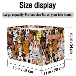 Pardick Cute Dog Puppy Storage Basket Storage Cube Bins Dog Breed Canvas Collapsible Toy Basket Organizer Waterproof Laundry Box with Handle for Shelf Closet Office Bedroom, 1PCS