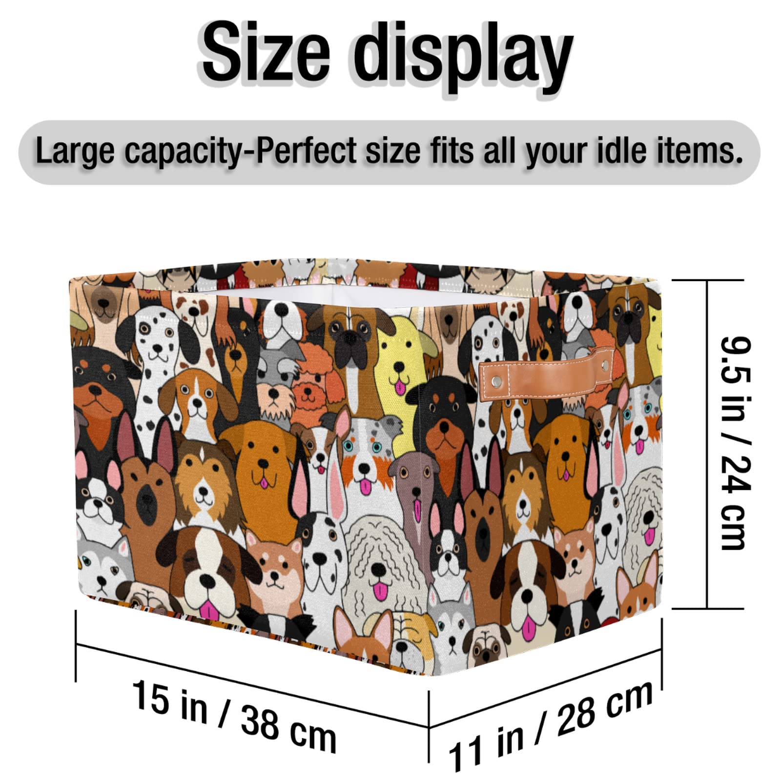 Pardick Cute Dog Puppy Storage Basket Storage Cube Bins Dog Breed Canvas Collapsible Toy Basket Organizer Waterproof Laundry Box with Handle for Shelf Closet Office Bedroom, 1PCS