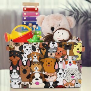 Pardick Cute Dog Puppy Storage Basket Storage Cube Bins Dog Breed Canvas Collapsible Toy Basket Organizer Waterproof Laundry Box with Handle for Shelf Closet Office Bedroom, 1PCS