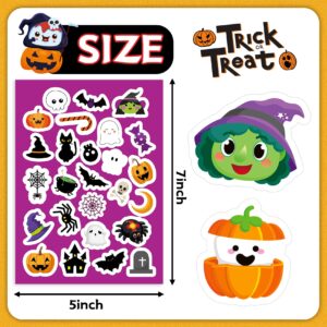 Halloween Stickers for Kids Adults 24 Sheets Cute Halloween Stickers Bulk Sheets for Treat Bags/Boxes/Gifts/Cards Halloween Adhesive Stickers for Teacher Classroom Halloween Party Favors for Kids