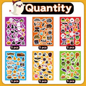 Halloween Stickers for Kids Adults 24 Sheets Cute Halloween Stickers Bulk Sheets for Treat Bags/Boxes/Gifts/Cards Halloween Adhesive Stickers for Teacher Classroom Halloween Party Favors for Kids