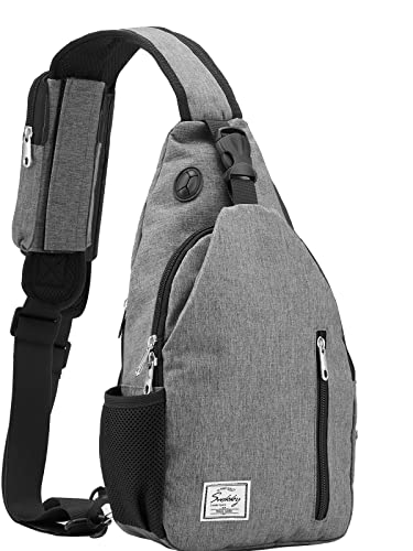 Srekky Sling Bag for Men, Crossbody Sling Backpack Travel Hiking with Detachable Bag (15.3x8.3x2.7inch)(Grey)