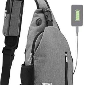 Srekky Sling Bag for Men, Crossbody Sling Backpack Travel Hiking with Detachable Bag (15.3x8.3x2.7inch)(Grey)