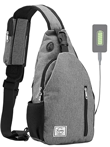 Srekky Sling Bag for Men, Crossbody Sling Backpack Travel Hiking with Detachable Bag (15.3x8.3x2.7inch)(Grey)