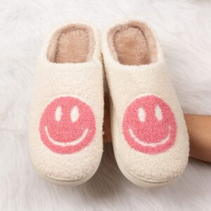 DepiYorSn Happy Face Slippers Retro Cozy Comfy Plush Warm Slip-on Slippers Winter Soft Fuzzy Indoor House Shoes with Memory Foam for Men Women…