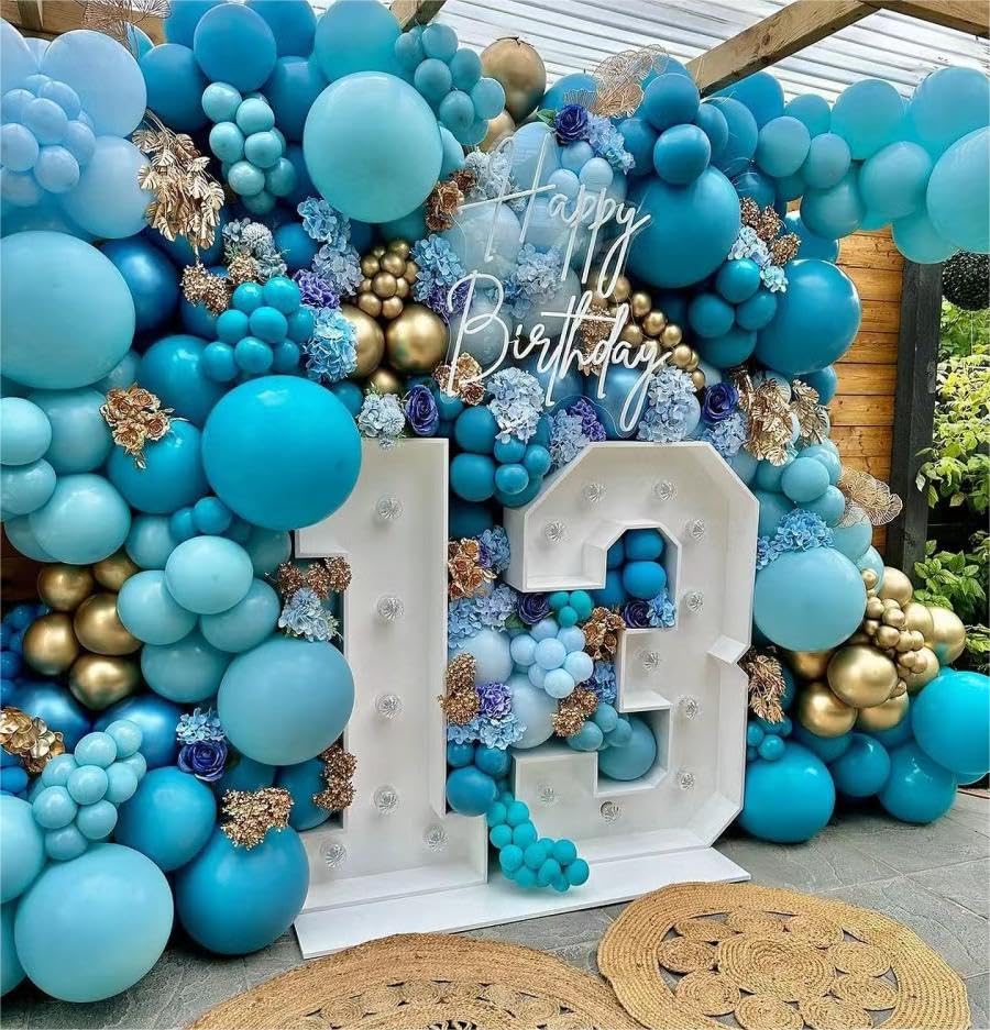 MOXMAY 102 Pieces Teal Blue Balloons 18In 12In 10In 5In Different Sizes Party Balloon Kit for Birthday Halloween Christmas Wedding Baby Shower Bride Party Decoration (Teal Blue)