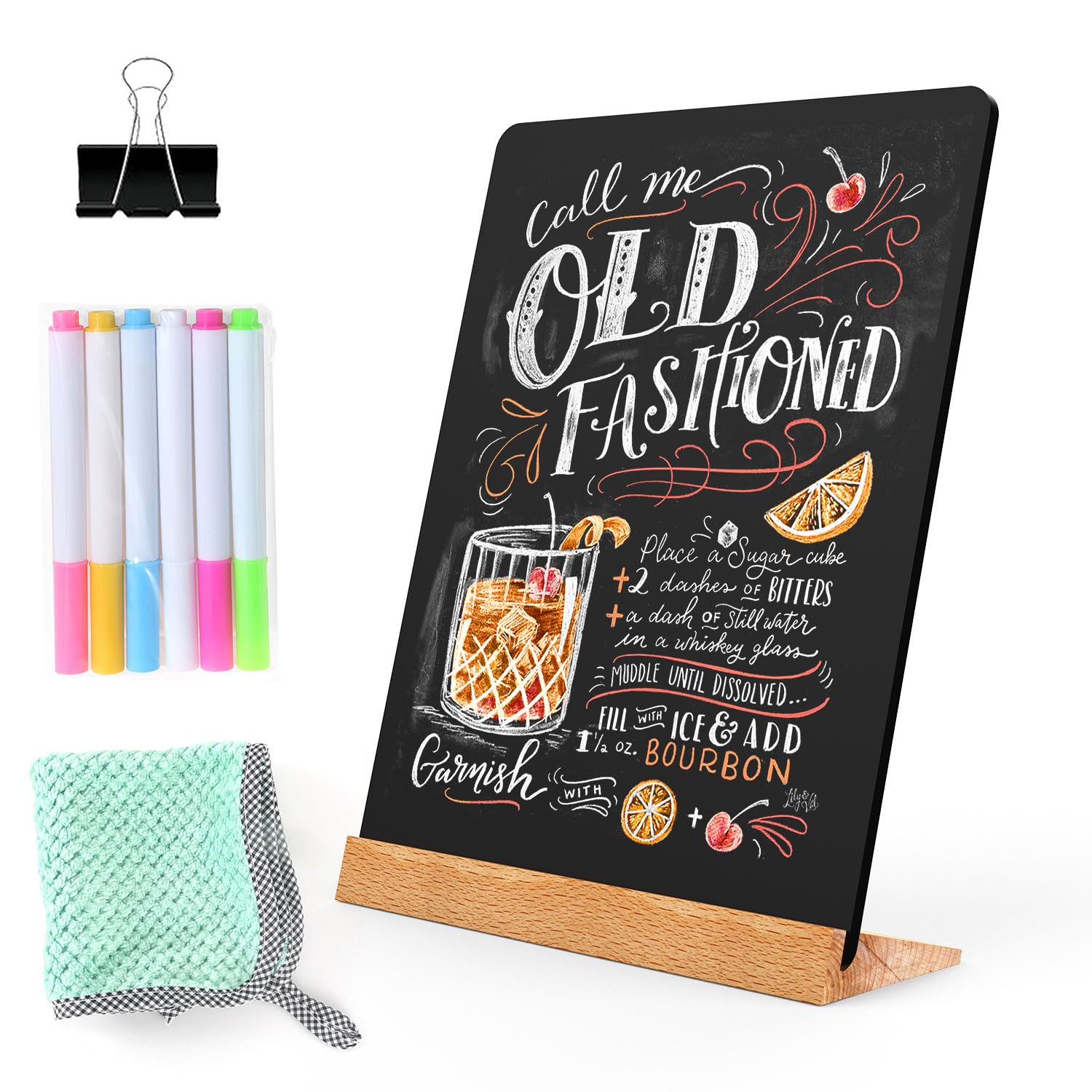 NEWNEWSHOW 8.7x12 Inch Tabletop Chalkboard with Wood Holder, Store Signs Chalkboard Menu Chalkboard Stand, Message Board, Bar and Special Event Decorations, Double-Sided Painting