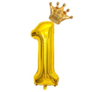 40 inch gold number 1 crown balloons set, 1st birthday balloons for kids, wedding anniversar celebration decoration balloons. (1)