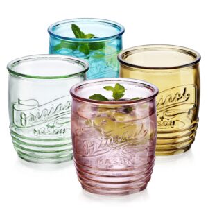 glaver's set of 4 original mason collins glasses assorted colored drinking glasses for juice smoothies cocktails fine beverage glass cups (original mason whiskey colored 13 oz.)