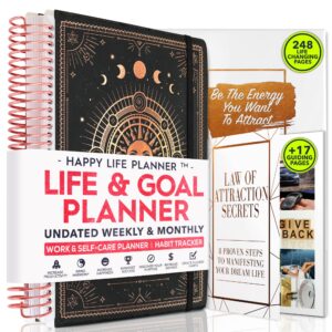 manifestation planner - undated deluxe weekly & monthly life planner to achieve your goals, a 12 month journey to increase productivity, organizer & gratitude journal & stickers - b5 (10.1"x7.2")