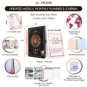 Manifestation Planner - Undated Deluxe Weekly & Monthly Life Planner to Achieve Your Goals, A 12 Month Journey to Increase Productivity, Organizer & Gratitude Journal & Stickers - B5 (10.1"x7.2")