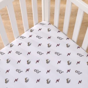 Warner Brothers Harry Potter White, Red, and Gold Lightning Bolt, Golden Snitch, and Glasses Nursery Fitted Crib Sheet