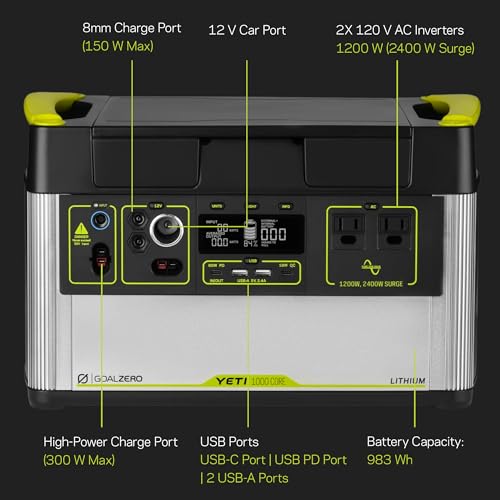 Goal Zero Yeti 1000 Core Portable Power Station, 1,000 W, Solar-Powered Generator (Solar Panel Not Included), USB-A/USB-C Ports and AC Outlets, Power for Camping (Yeti 1000 Core + Boulder 200BC)