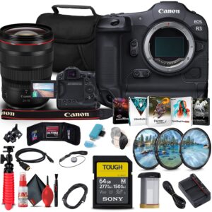 canon eos r3 mirrorless camera (4895c002) + canon rf 24-70mm lens + sony 64gb tough sd card + filter kit + corel photo software + hdmi cable + case + flex tripod + hand strap + more (renewed)