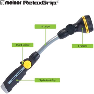 Melnor 65173AMZ RelaxGrip 8 Pattern 16" Pivoting Wand Bundle, Metal, Black, Yellow