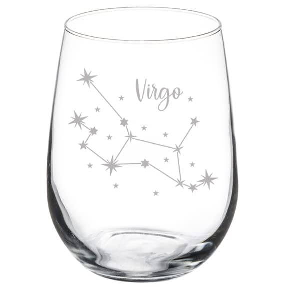 MIP Brand 17oz Stemless Wine Glass Goblet Wine Glass Goblet Star Zodiac Horoscope Constellation (Virgo)