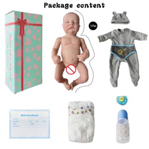 FOCKOF Realistic Reborn Baby Dolls Boy-17-Inch Lifelike Newborn Vinyl Full Body Real Baby Doll Gift for Kids Age 3 +