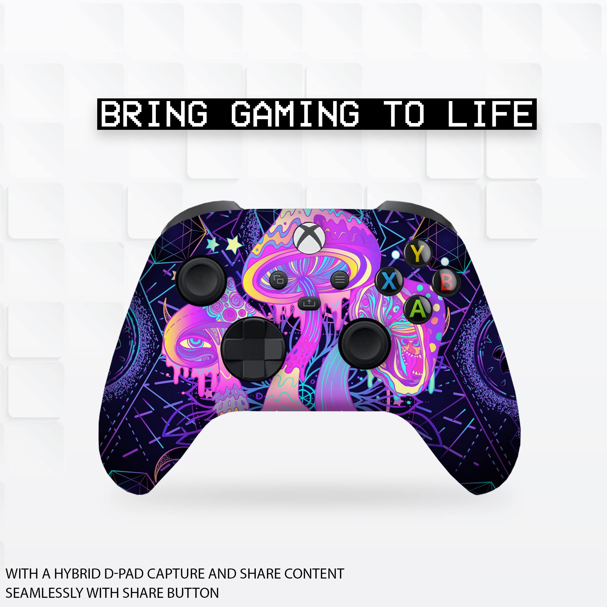 Psychedelic Mushrooms Customised Wireless Controller for Xbox by BCB. Original Xbox Controller Compatible with Xbox One / Series X & S Console. Customized with Water Transfer Printing (Not a Skin)