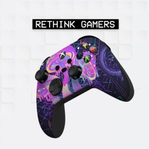 Moving Colorful Abstract Customised Wireless Controller for Xbox by BCB. Original Xbox Controller Compatible with Xbox One / Series X & S Console. Customized with Water Transfer Printing (Not a Skin)