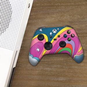 Vintage Psychedelic Rainbow Customised Wireless Controller for Xbox by BCB. Original Xbox Controller Compatible with Xbox One / Series X&S Console. Customized with Water Transfer Printing (Not a Skin)