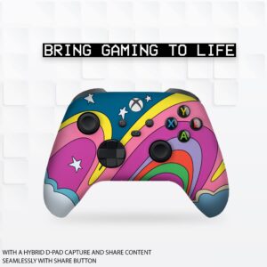 Vintage Psychedelic Rainbow Customised Wireless Controller for Xbox by BCB. Original Xbox Controller Compatible with Xbox One / Series X&S Console. Customized with Water Transfer Printing (Not a Skin)