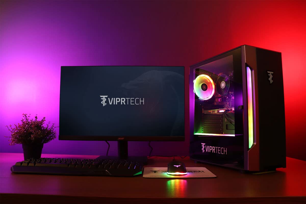 ViprTech Plus Gaming PC Desktop Computer - Intel Core i7 (8-Core), AMD Radeon R7 250 2GB, 8GB RAM, 500GB HDD, WiFi, RGB Lighting, 1 Year Warranty, USA Built