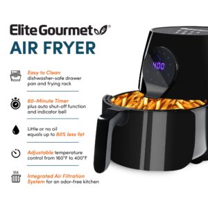 Elite Gourmet EAF5317D# Digital 5.3Qt Hot Air Fryer 7 Menu Functions 1350W Oil-Less Healthy Cooker, Timer & Temperature Controls, Black