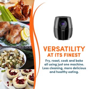 Elite Gourmet EAF5317D# Digital 5.3Qt Hot Air Fryer 7 Menu Functions 1350W Oil-Less Healthy Cooker, Timer & Temperature Controls, Black