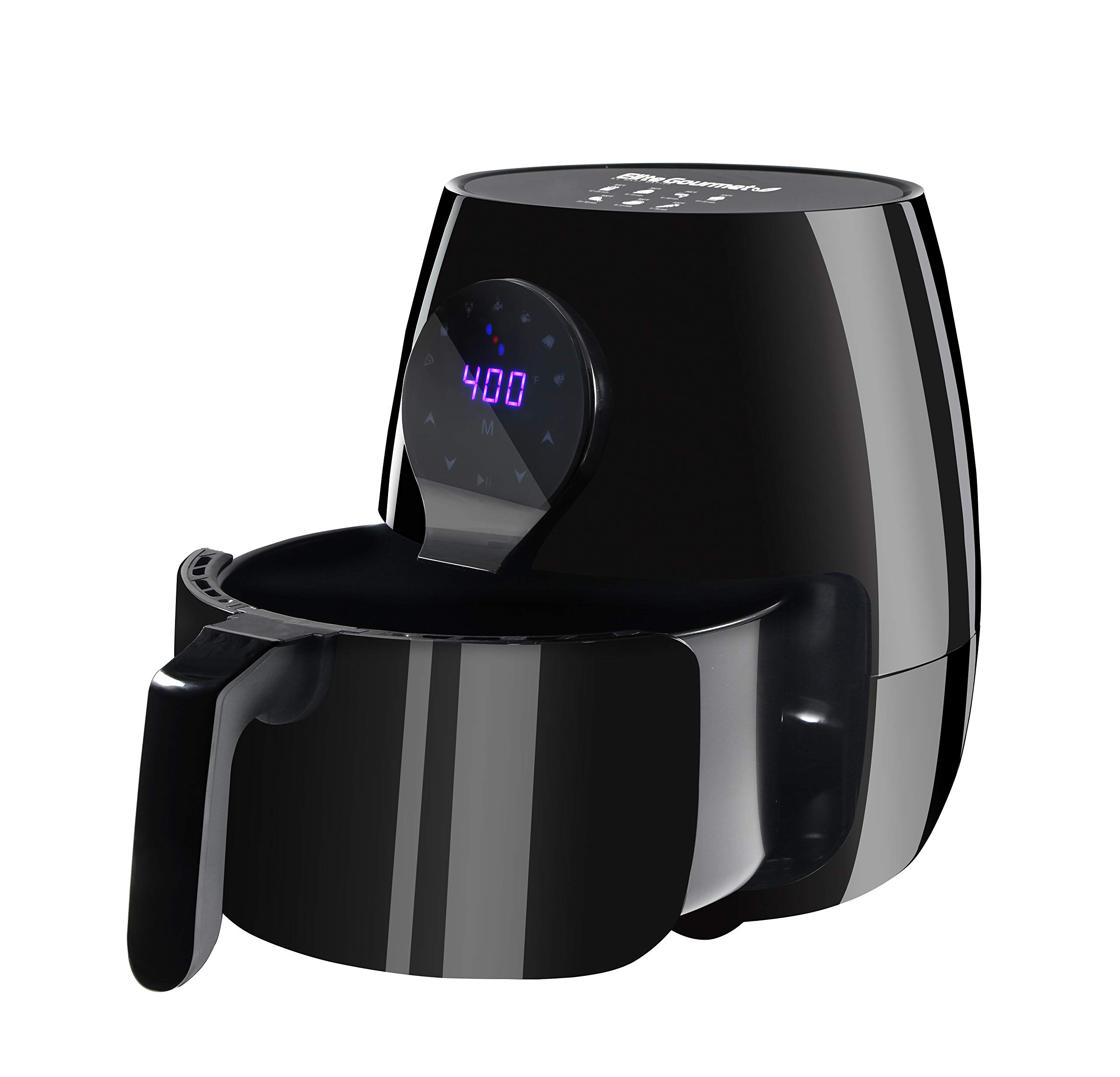 Elite Gourmet EAF5317D# Digital 5.3Qt Hot Air Fryer 7 Menu Functions 1350W Oil-Less Healthy Cooker, Timer & Temperature Controls, Black