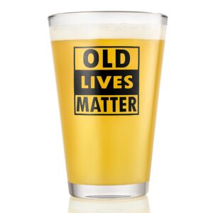 old lives matter beer glass - gag gifts for men - funny gifts for grandpa - unique 65 birthday gifts for men - retirement gifts for dad - novelty old man gifts - senior citizen gifts for older people