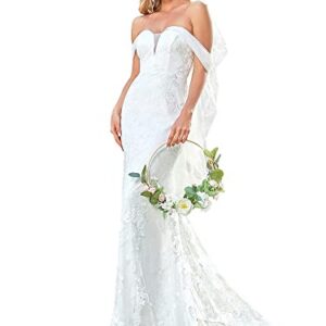 Ever-Pretty Women's V Neck Lace Maxi Mermaid Wedding Dress with Sweep Train White US4