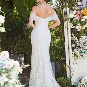 Ever-Pretty Women's V Neck Lace Maxi Mermaid Wedding Dress with Sweep Train White US4