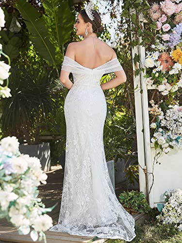 Ever-Pretty Women's V Neck Lace Maxi Mermaid Wedding Dress with Sweep Train White US4